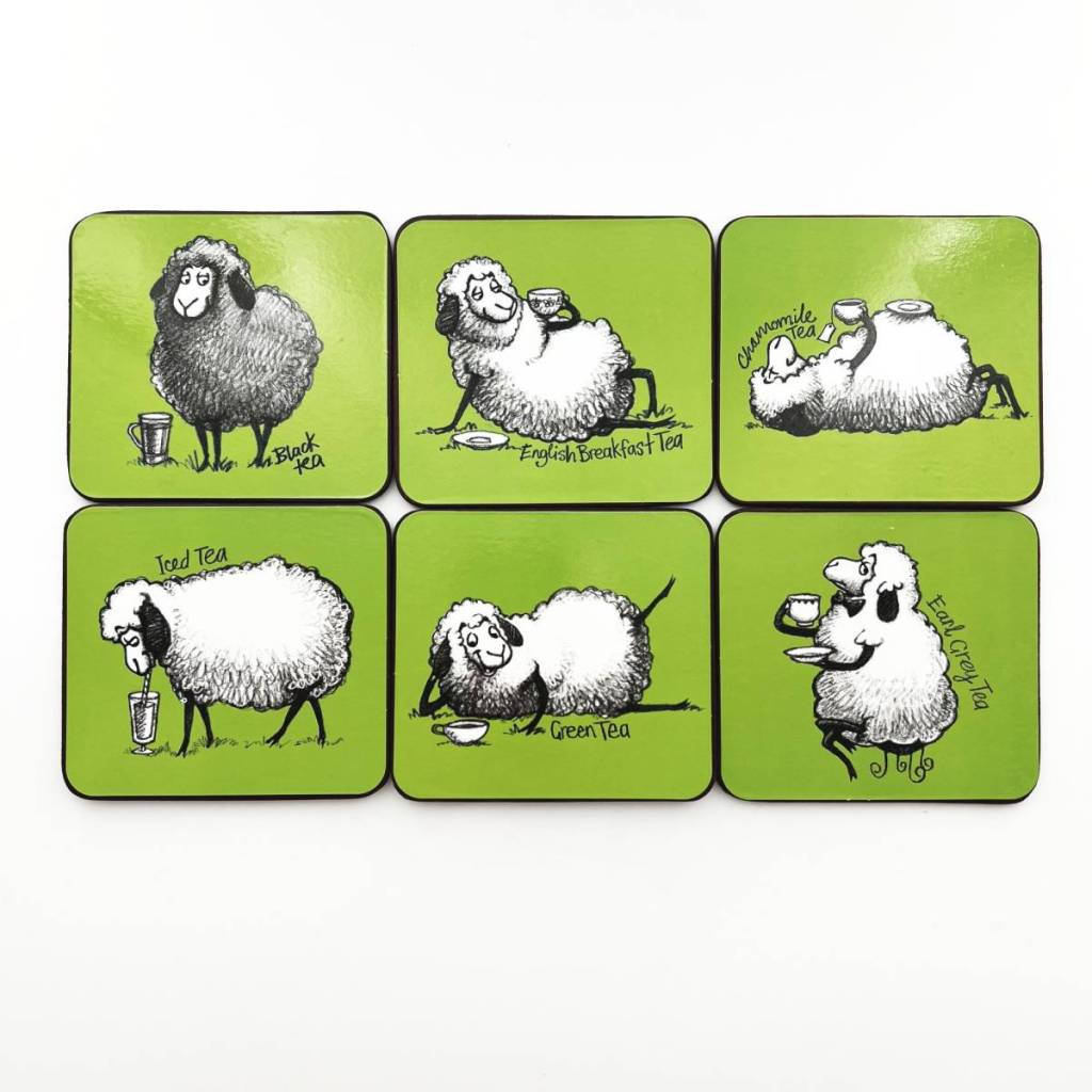 NZ Tea Time Sheep Green Coaster Set - Kiwi Shop